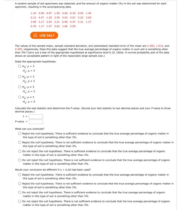 Solved A random sample of soli specimens was obtained, and | Chegg.com