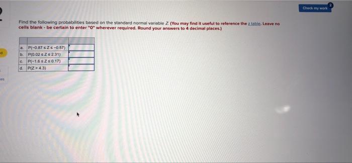 Solved Find the following probabilities based on the | Chegg.com
