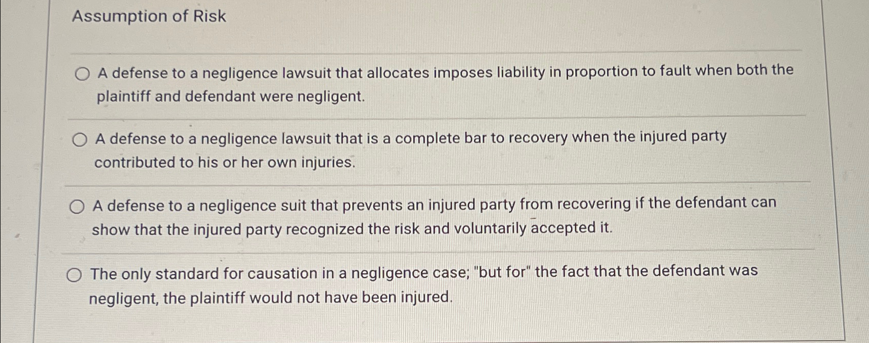 Solved Assumption of RiskA defense to a negligence lawsuit | Chegg.com
