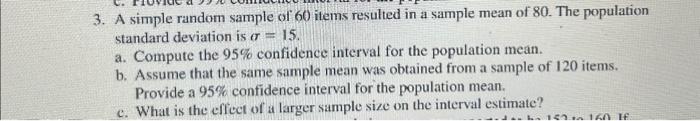 Solved 3. A simple random sample of 60 items resulted in a | Chegg.com