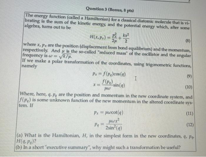 Solved The energy function (called a Hamiltonian) for a | Chegg.com