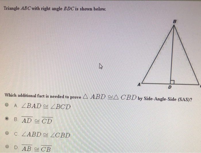 Solved Triangle ABC with right angle BDC is shown below. | Chegg.com