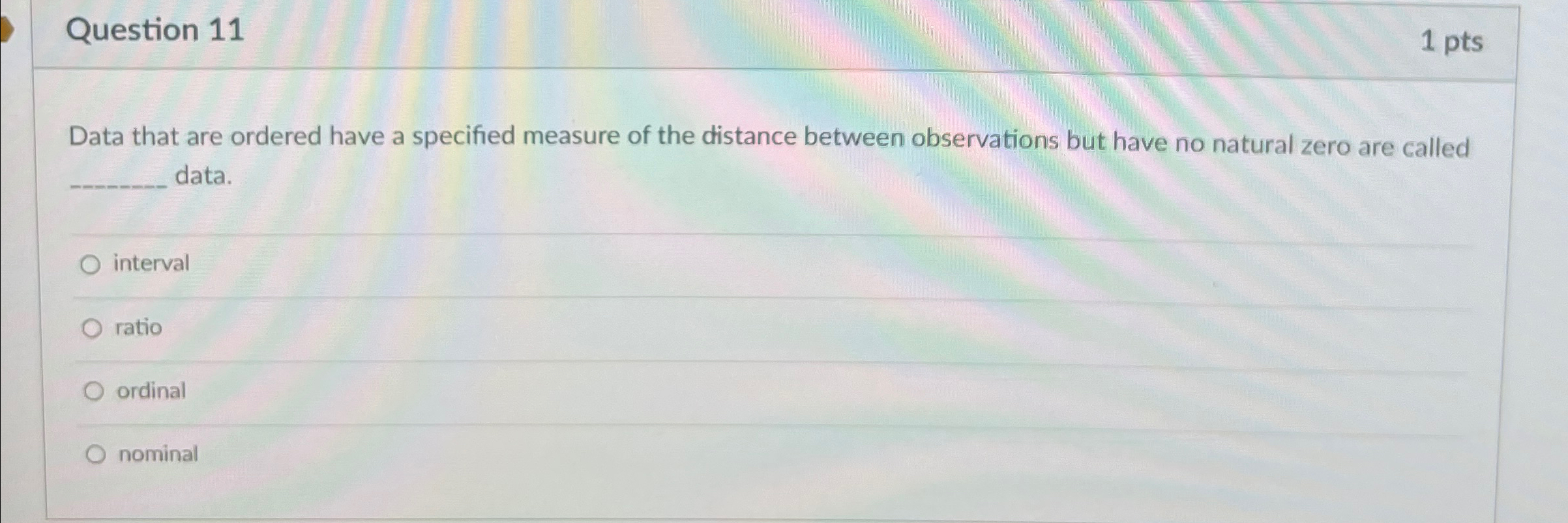 Solved Question 111 ﻿ptsData that are ordered have a | Chegg.com