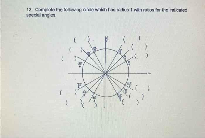 Solved 12. Complete the following circle which has radius 1 | Chegg.com