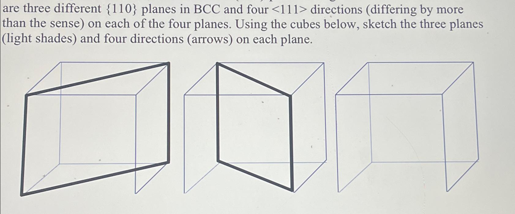 Solved are three different {110} planes in BCC and four | Chegg.com