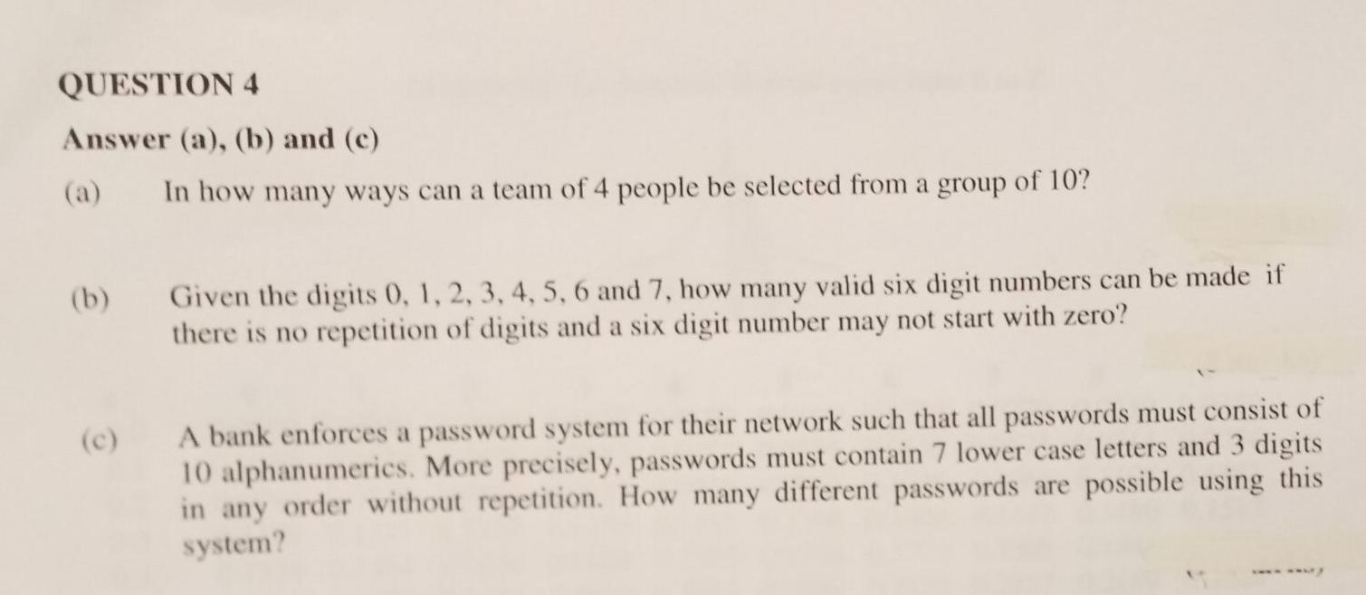 Solved QUESTION 4 Answer (a), (b) and (c) (a) In how many | Chegg.com