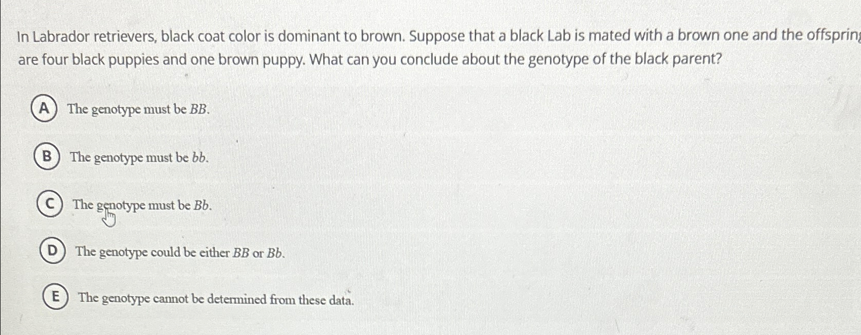Solved In Labrador retrievers, black coat color is dominant | Chegg.com