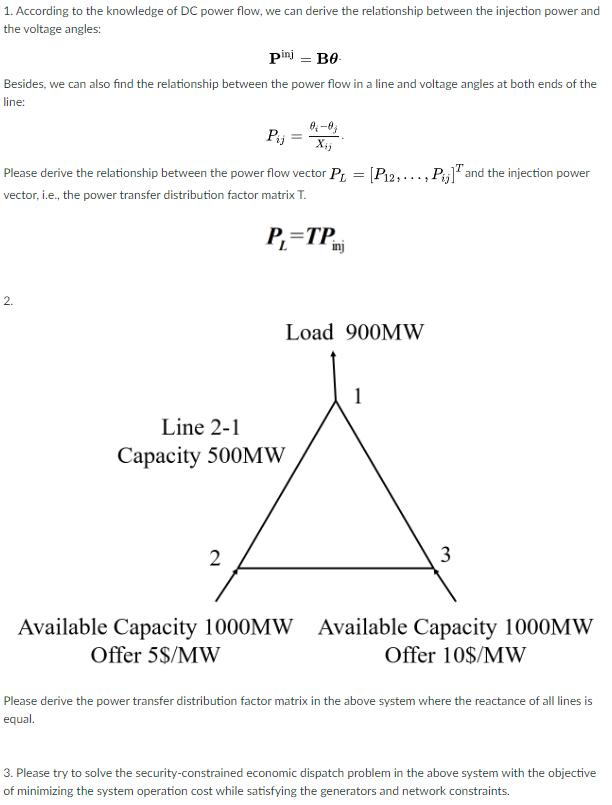 Solved 1. According to the knowledge of DC power flow, we | Chegg.com