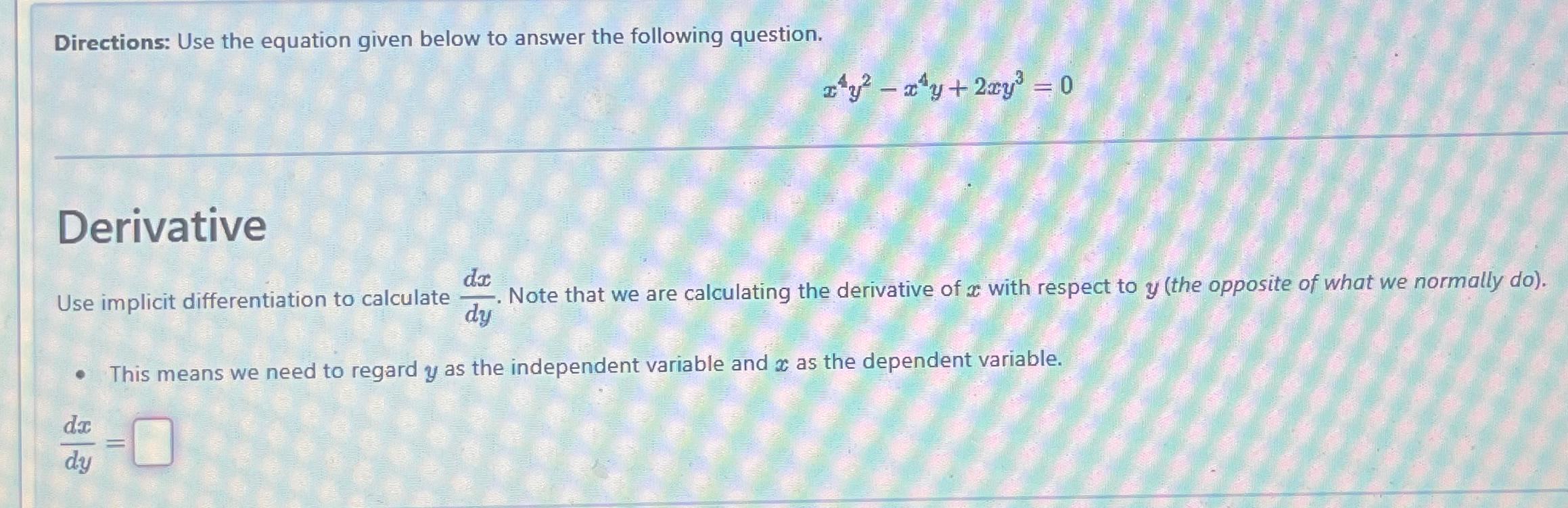 Solved Directions: Use the equation given below to answer | Chegg.com