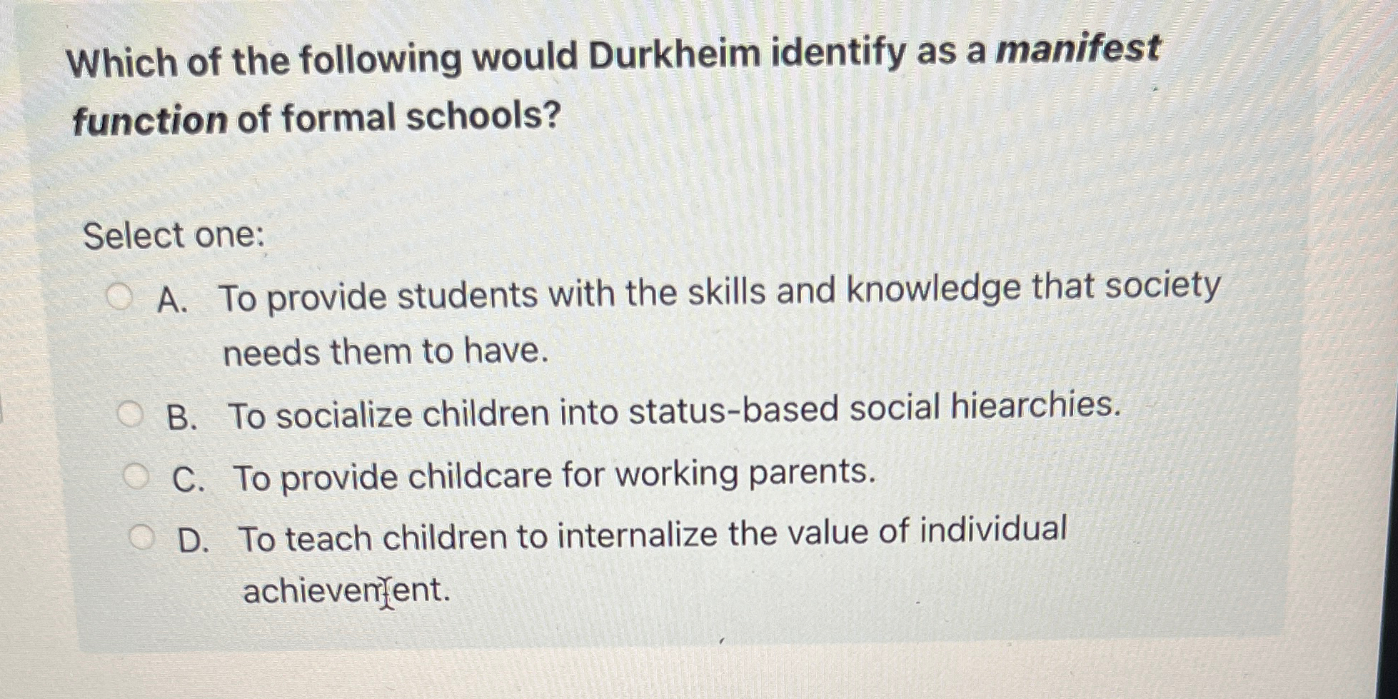 Solved Which of the following would Durkheim identify as a | Chegg.com
