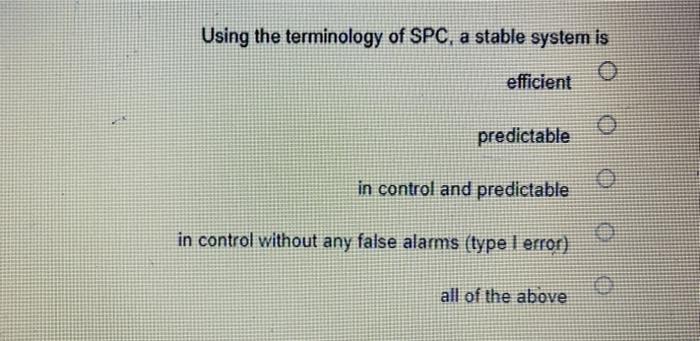 Solved Using the terminology of SPC, a stable system is | Chegg.com