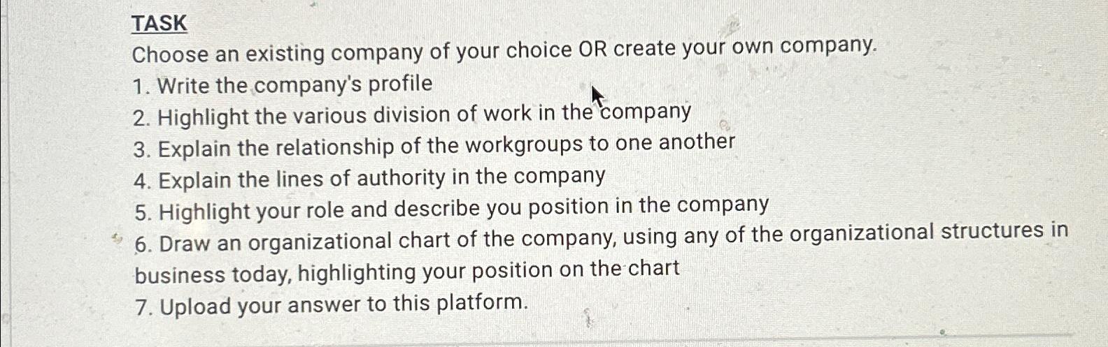 Solved TASKChoose an existing company of your choice OR | Chegg.com