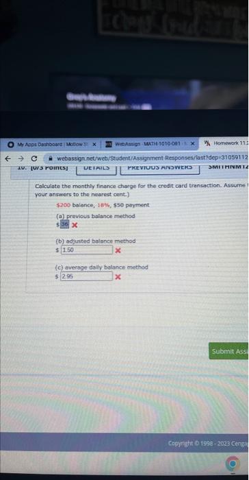 Solved Calculate the monthly finance charge for the credit | Chegg.com