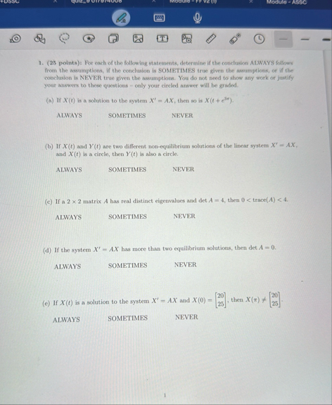 Solved ( 25 ﻿points): For each of the following statements, | Chegg.com