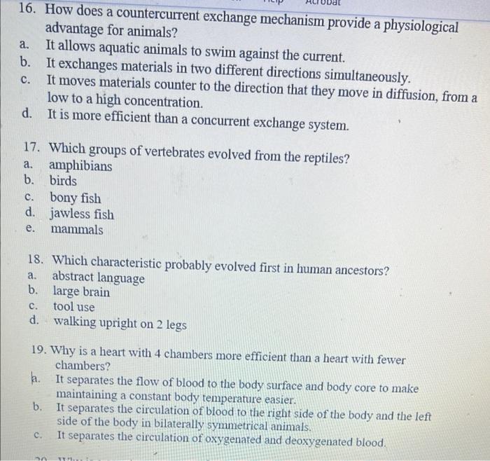Solved a. 16. How does a countercurrent exchange mechanism | Chegg.com