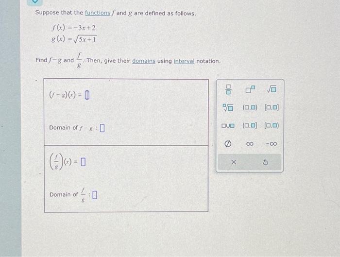 Solved Suppose that the functions f and g are defined as | Chegg.com