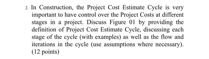 Solved 2. In Construction, the Project Cost Estimate Cycle | Chegg.com