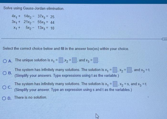 Solved Solve using Gauss-Jordan elimination. | Chegg.com