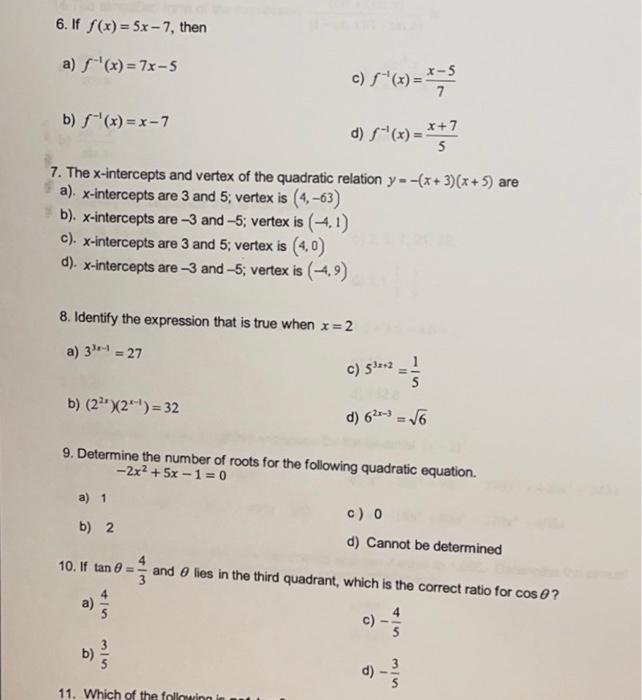 Solved anwser6. If f(x)=5x-7, then a) f(x)=7x-5 b) f'(x)=x-7 | Chegg.com