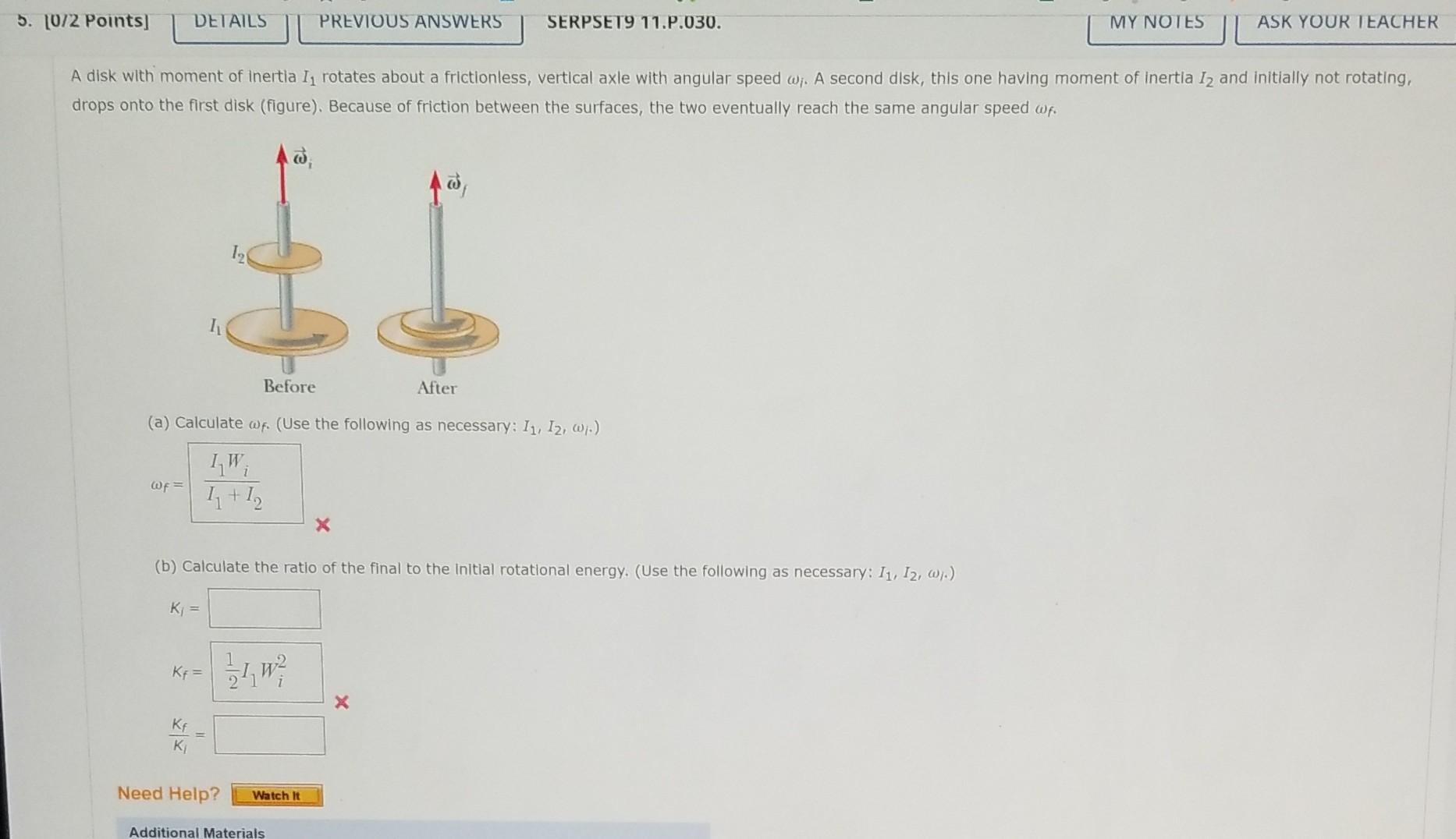 Solved A disk with moment of inertia I1 rotates about a | Chegg.com