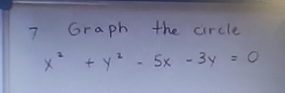 Solved 7 ﻿Graph the circlex2+y2-5x-3y=0 | Chegg.com