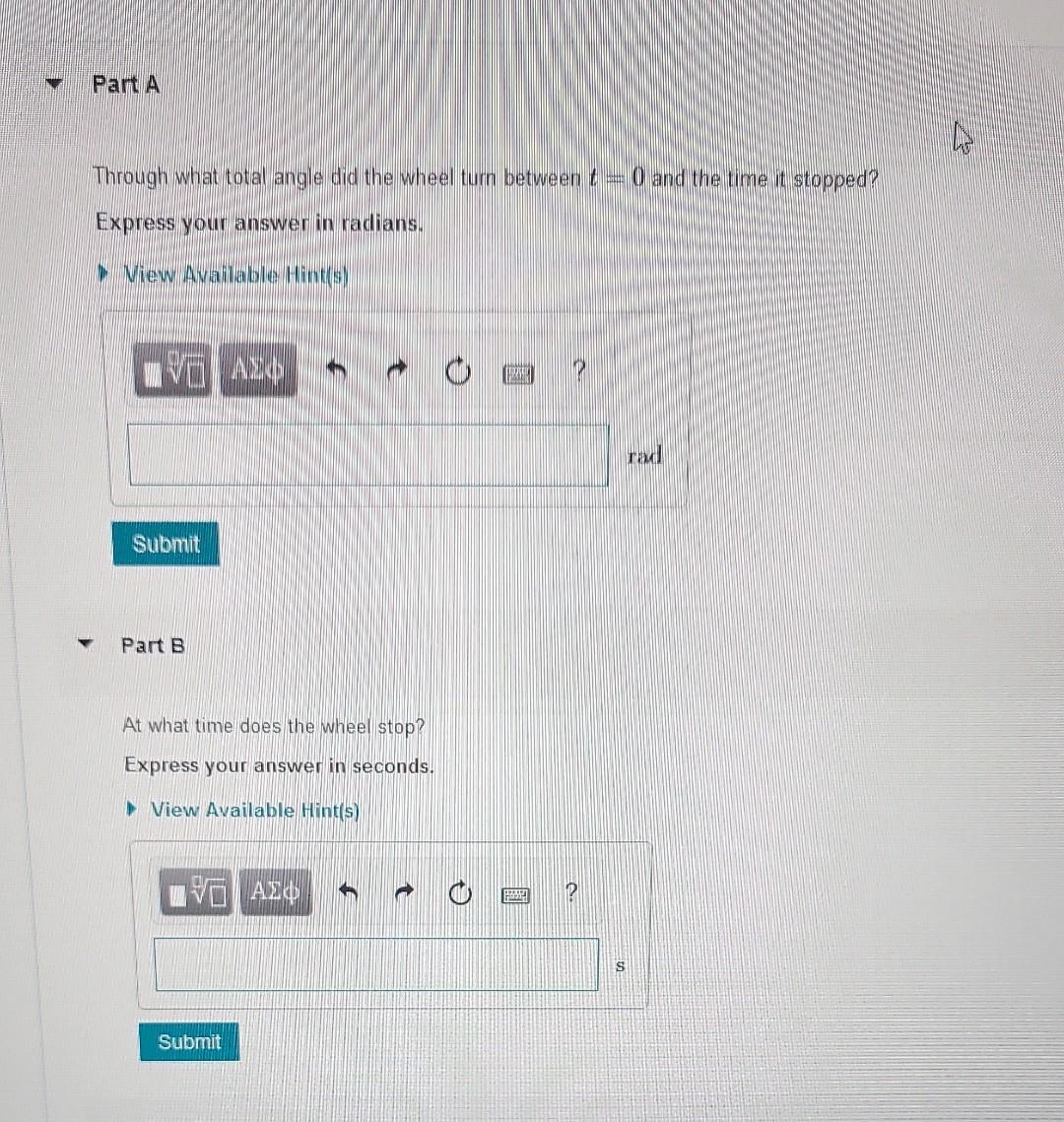 Solved At time t=0 a grinding wheel has an angular velocity | Chegg.com