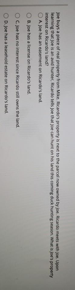 Solved Joe buys a piece of real property from Mike. | Chegg.com