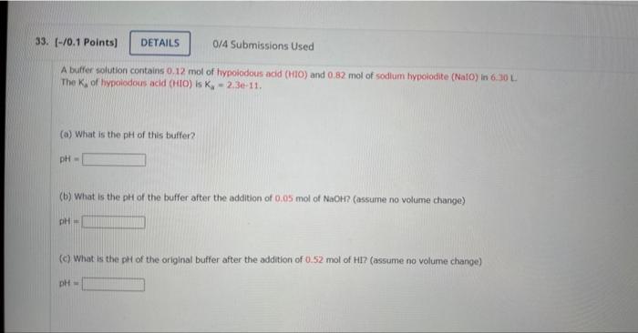 Solved A buffer solvtion contains 0.12 mol of hypoiodous | Chegg.com