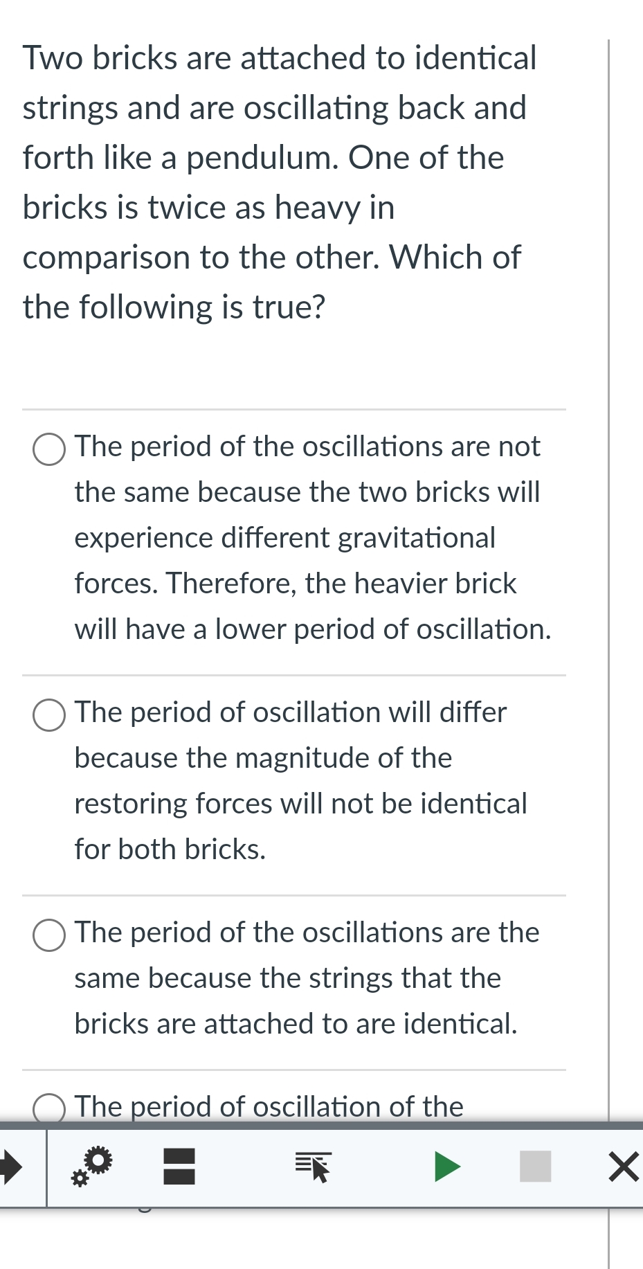 Solved Two bricks are attached to identical strings and are | Chegg.com