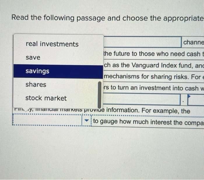 Solved Read the following passage and choose the appropriate | Chegg.com