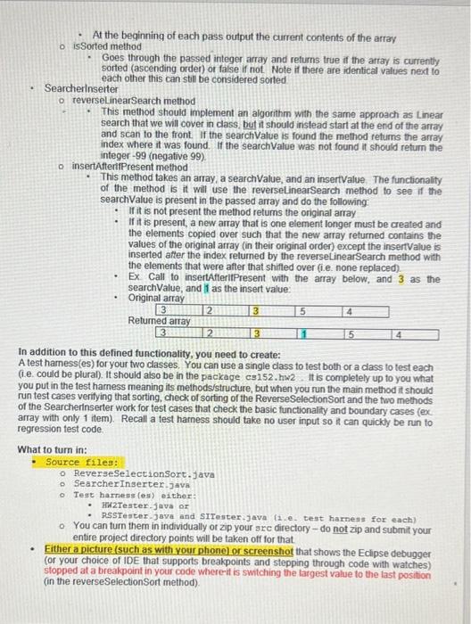 Solved Arrays, Sorting, Searching, Test Harnesses | Chegg.com