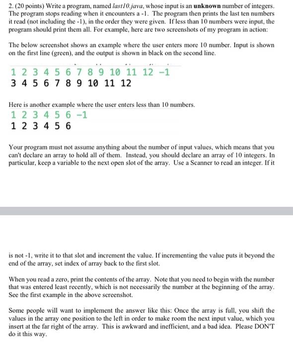 Solved 2. (20 points) Write a program, named last10.java, | Chegg.com