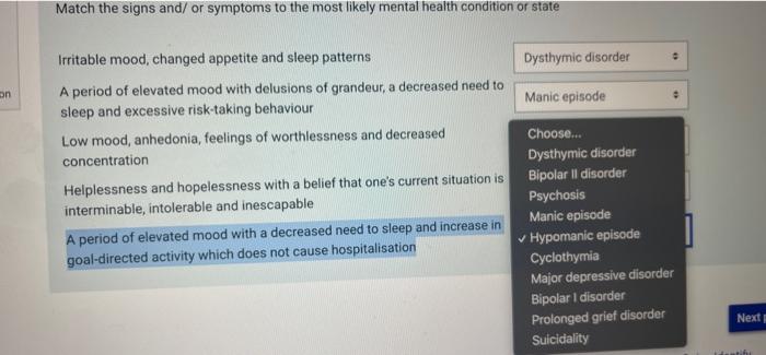 Solved Irritable mood, changed appetite and sleep patterns A | Chegg.com