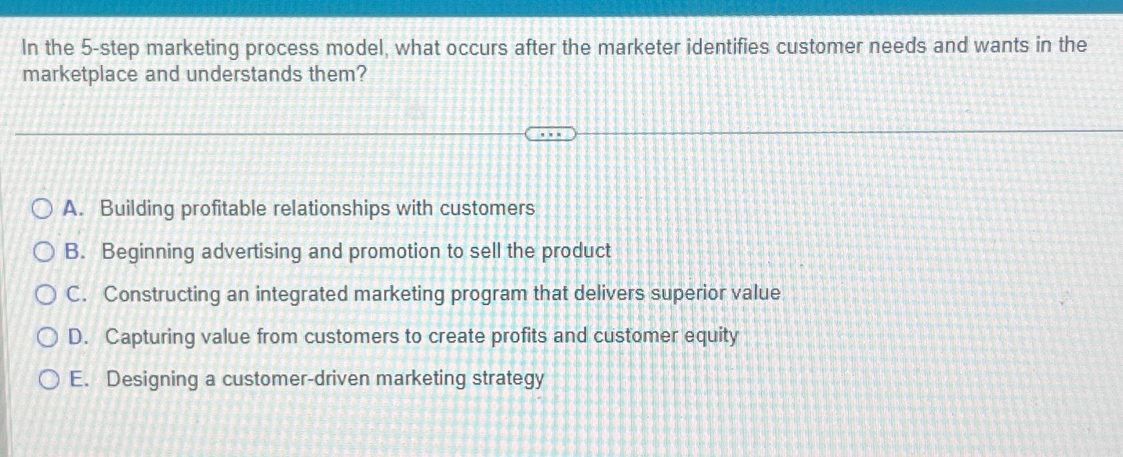 Solved In the 5-step marketing process model, what occurs | Chegg.com