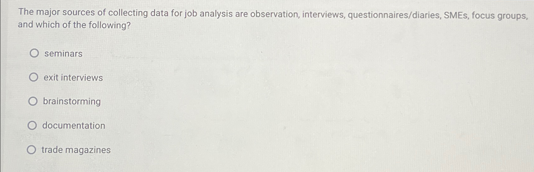 Solved The major sources of collecting data for job analysis | Chegg.com