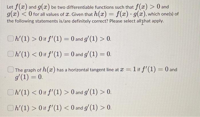 Solved Let f(x) and g(x) be two differentiable functions | Chegg.com