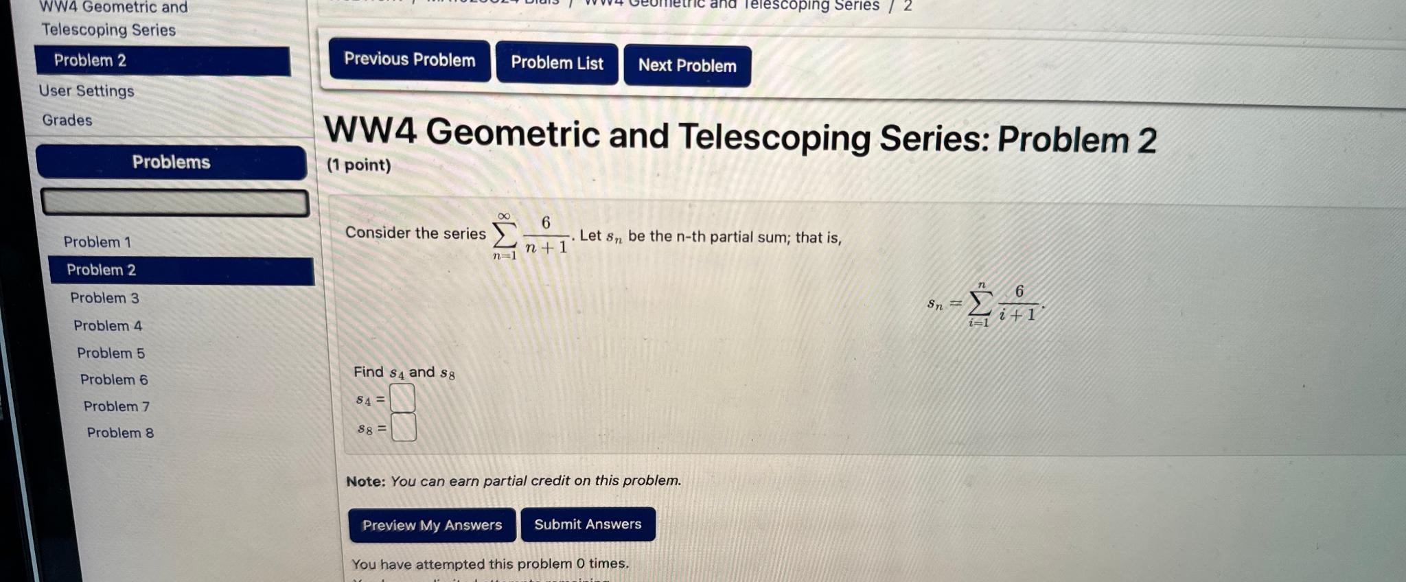Solved WW4 ﻿Geometric andTelescoping SeriesProblem 2User | Chegg.com