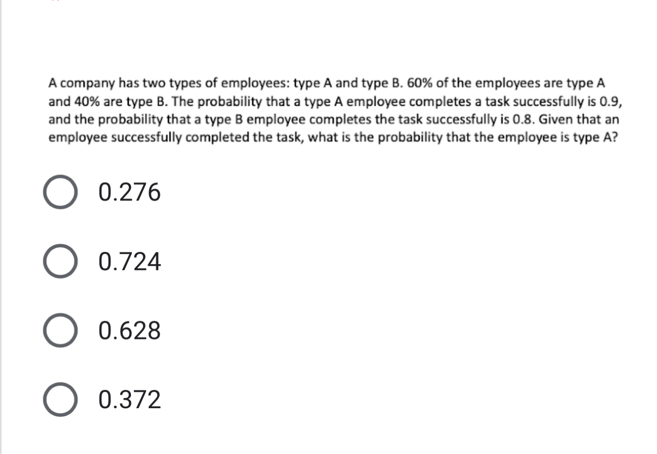Solved A company has two types of employees: type A and type | Chegg.com