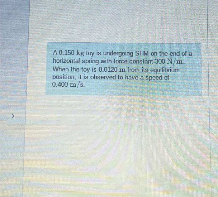 Solved A 0.150 kg toy is undergoing SHM on the end of a | Chegg.com