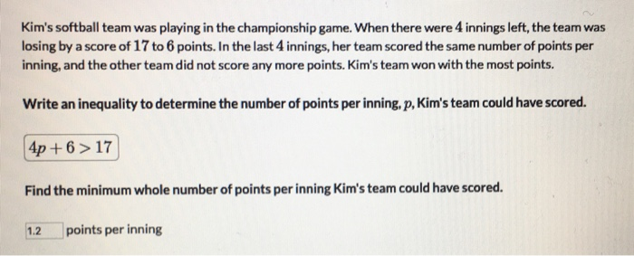 Solved Kim's softball team was playing in the championship | Chegg.com