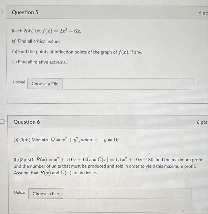 Solved (each 2pts) Let f(x)=2x3−6x (a) Find all critical | Chegg.com
