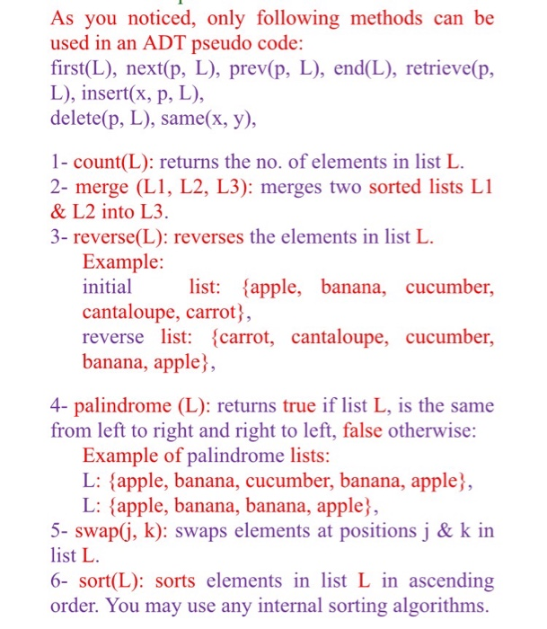 Solved Examples of ADT pseudo code: 1- ADT pseudo code to | Chegg.com