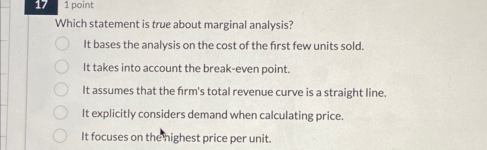 Solved 171 ﻿pointWhich statement is true about marginal | Chegg.com