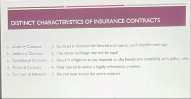 Solved DISTINCT CHARACTERISTICS OF INSURANCE CONTRACTS2. | Chegg.com
