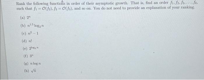 Solved Rank the following functions in order of their | Chegg.com