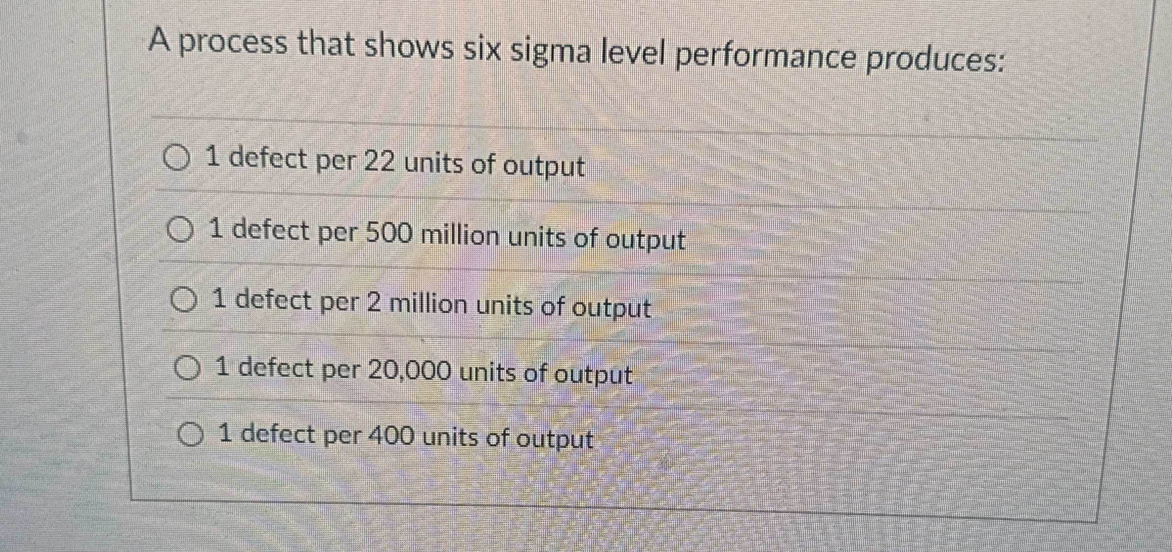 Solved A process that shows six sigma level performance | Chegg.com