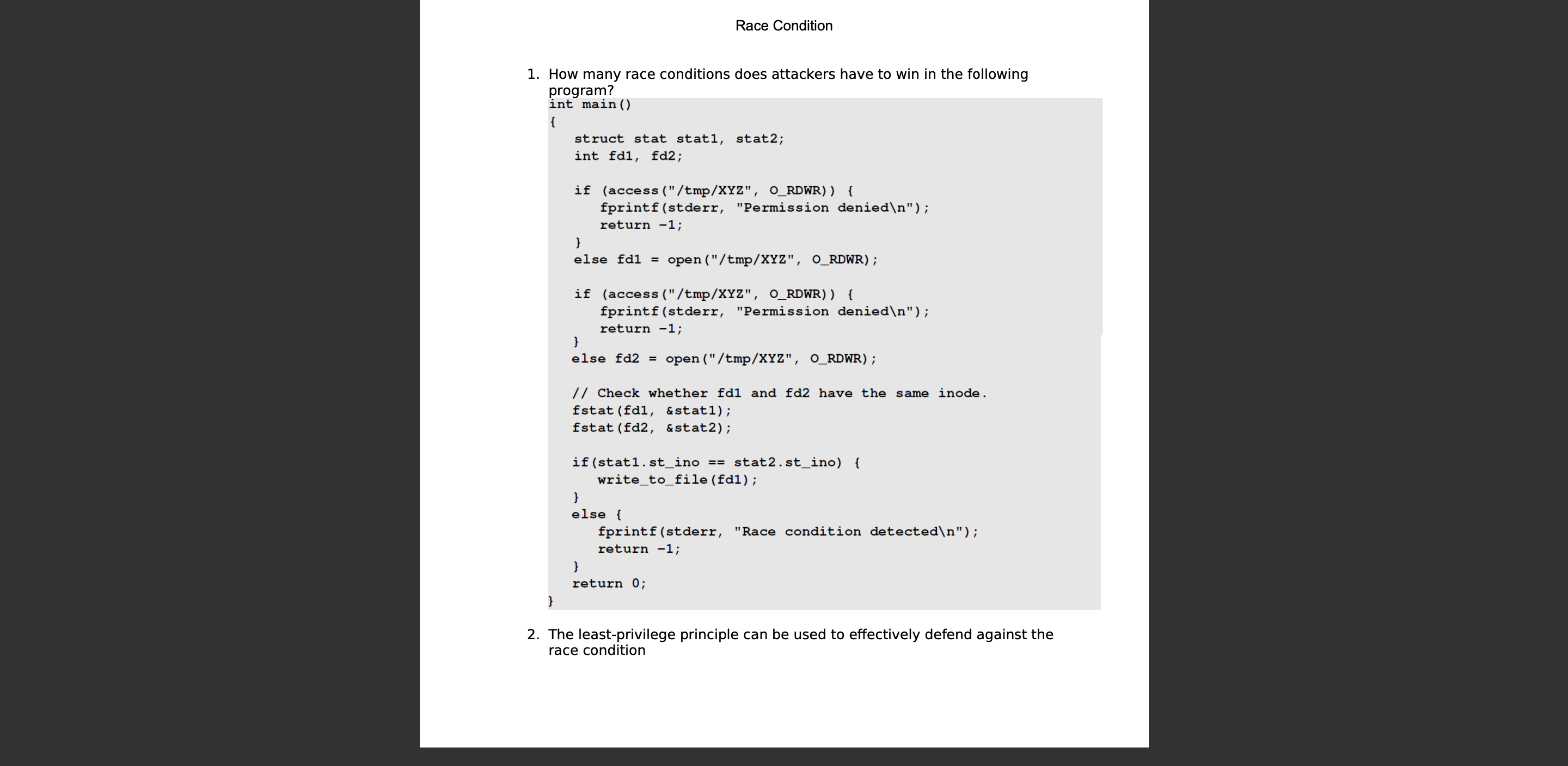 Solved Race ConditionHow many race conditions does attackers | Chegg.com