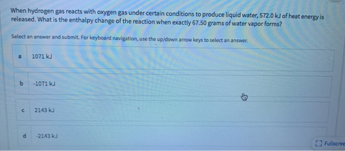 Solved When hydrogen gas reacts with oxygen gas under | Chegg.com