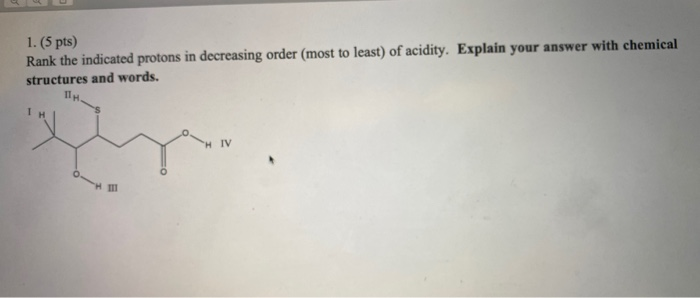 Rank the indicated protons in decreasing order (most | Chegg.com