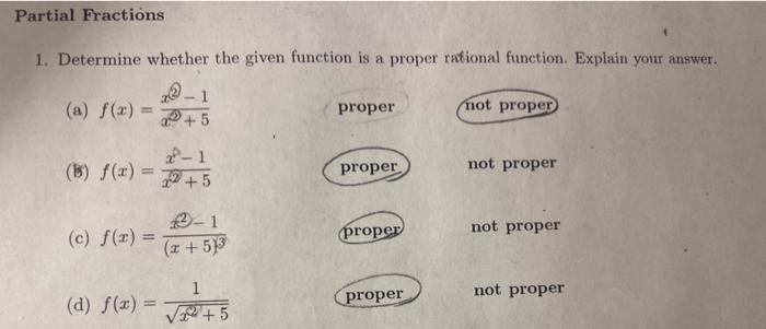 Solved 1. Determine whether the given function is a proper | Chegg.com